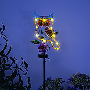 Elfengarden Garden Solar Lights Outdoor Decor - Metal OWL LED Decorative Garden Stake Lights for Walkway, Pathway, Yard, Lawn - Waterproof Solar Powered Patio Art Decor Lights