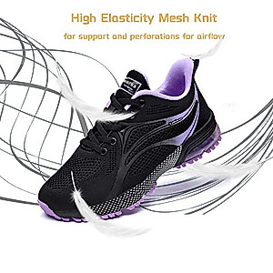 Lamincoa Women's Fashion Sneakers Anti-Slip Rubber Outsole Colorful Athletic Running Shoes for Long Time Stand Black-Purple 9