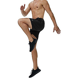 Roadbox Men's 5 Inch Running Athletic Quick Dry Shorts with Pockets for Workout Gym Exercise Black