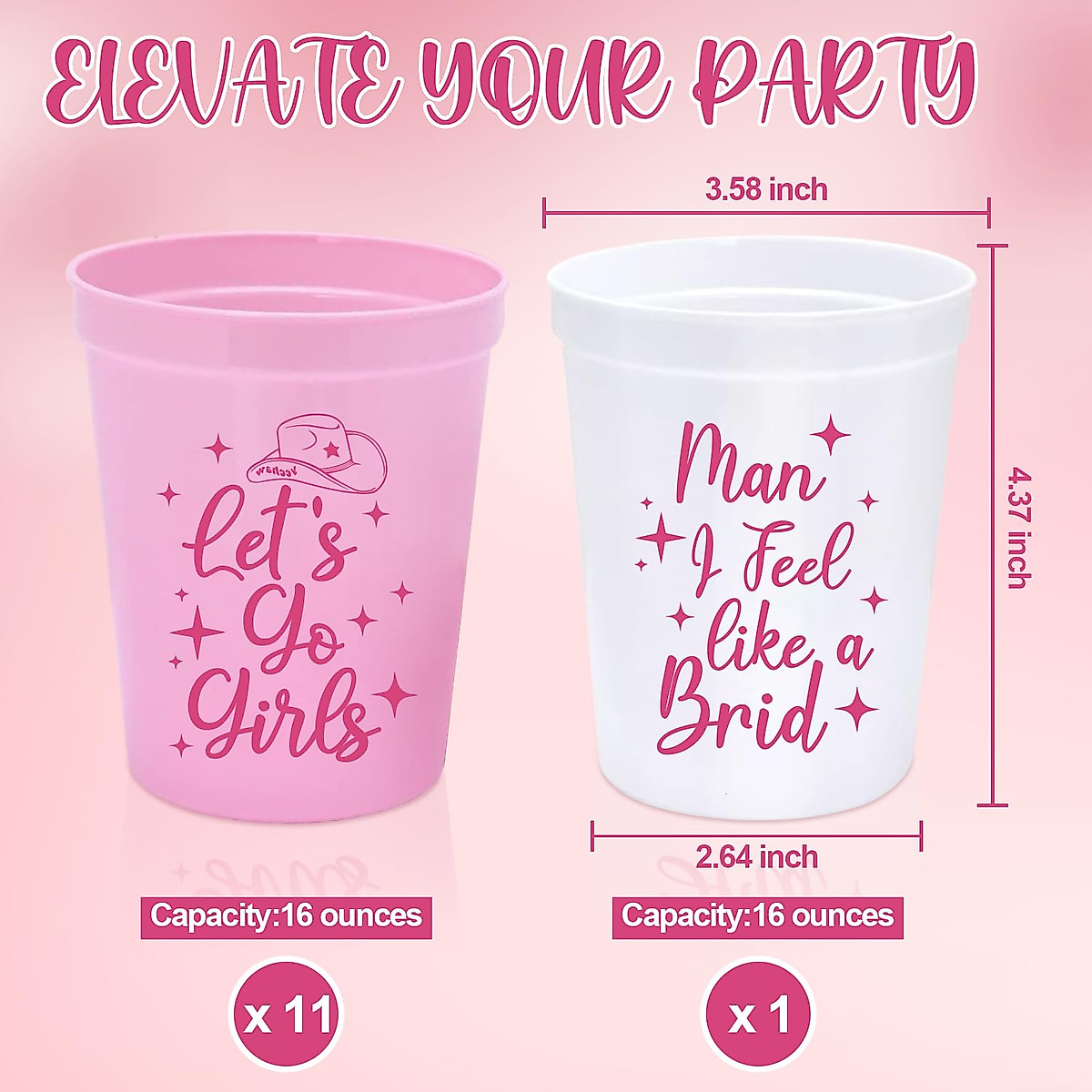Lasimfa12 Pack Let's Go Girls Reusable Bachelorette Party Plastic Cups, Bridal Shower Party Supplies Wedding Engagement Party Supplies Favors Decorations (White and Pink, 16 oz)
