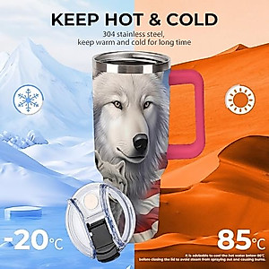 Patriotic Wolves 40 Oz Stainless Steel Cup Travel Tumbler with Handle and Straw Lightweight Coffee Mug for Home Office