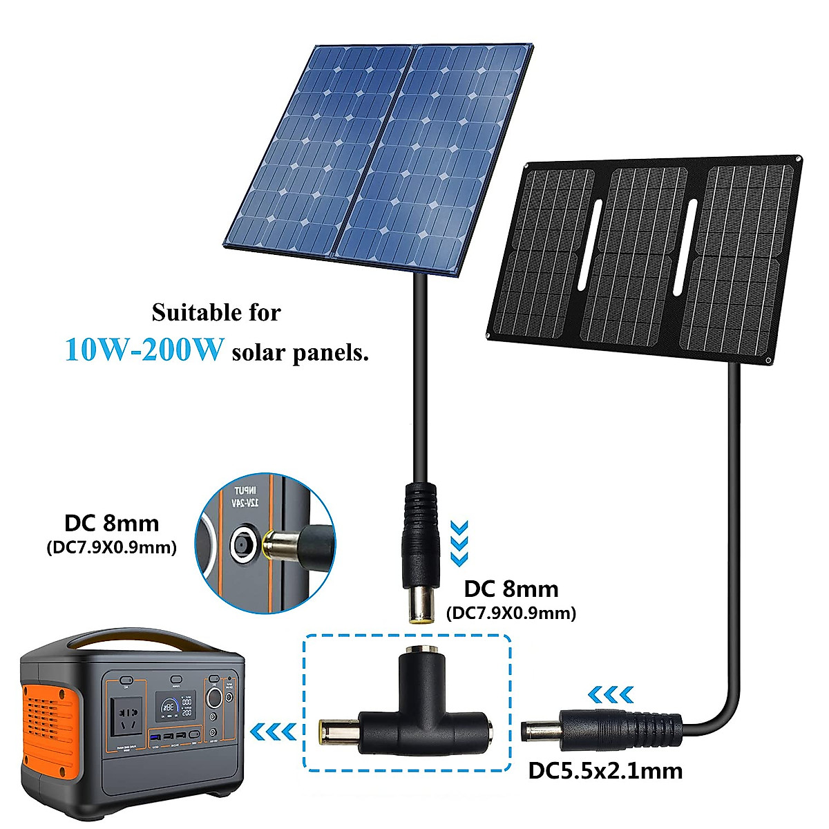 JINKAIMING DC 8mm Power Adapter 90 Degree Angle Y Splitter Converter DC 7909 Female to Male to DC 5521 Female Branch Connector for Solar Panel Generator Portable Power Station 2PCS