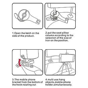 DWARFOO 2 Pack Car Headrest Hook with Phone Holder, 2 in 1 Car Vehicle Back Seat Headrest Mobile Phone Holder Hanger Holder Hook for Bag Purse Cloth Grocery (Blue)