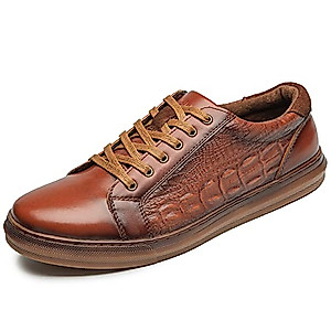 Arkbird Men's Fashion Casual Sneaker Shoes - Embossed Yellow Brown Leather Comfortable Daily Walking Shoe for Men