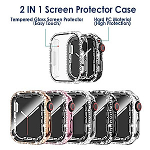 Simpeak 5Pack 45mm Bling Case Screen Protector Compatible with Apple Watch Series 8 Series 7, Crystals Hard Protector Case Replacement for iWatch 8 7 45mm, Rose Gold Pink/Black/Silver/Clear