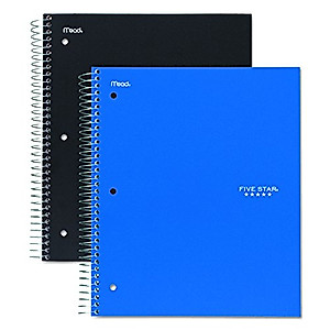 Five Star 06210 Wirebound 3-Subject Notebook, College Rule, 11 x 8 1/2, 150 Sheets, Assorted
