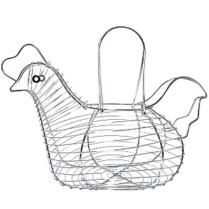 Simple and Neat Chrome Steel Wire Egg Basket with Handle, Holds 15-20 Eggs, Medium Size