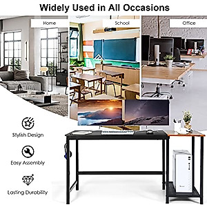 COSTWAY 59” Computer Desk, with 2 Removable Storage Shelves, Industrial Writing Workstation with Headphone Hook, for Home Office, Gaming Desk (Black)