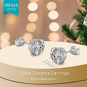 UNFAAR 18K White Gold Plated Sterling Silver Brilliant Round Cut Cubic Zirconia Stud Earrings Simulated Diamond Stud Earrings for Women Men Hypoallergenic (White Gold)