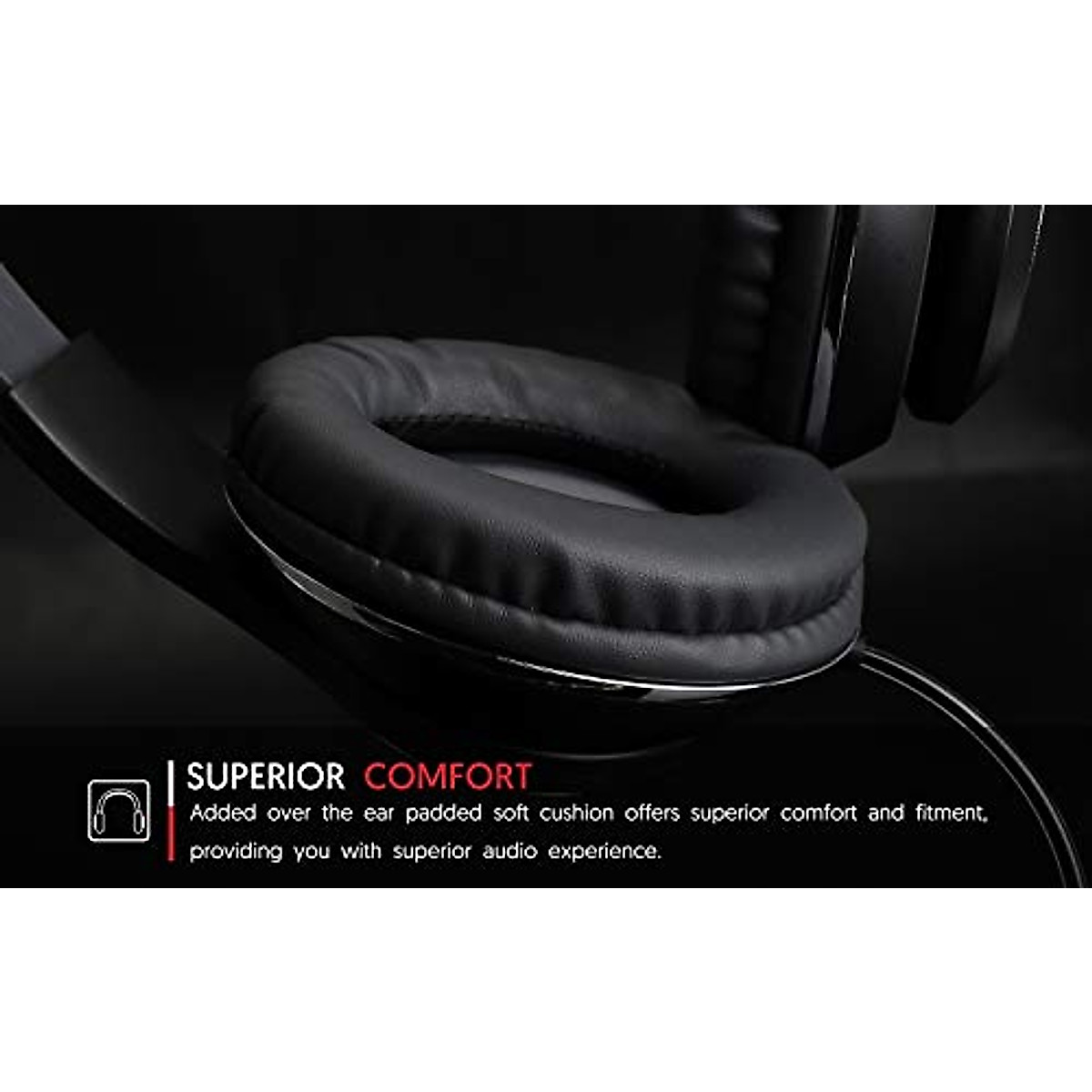 Ausdom Kids Headphones Lightweight Over-Ear Wired HiFi Stereo Headphones with Built-in Mic Comfortable Leather Earphones- Black