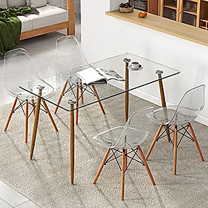 Tangkula Glass Dining Table, Modern Rectangular Table with Spacious Tempered Glass Tabletop & Wood Grain Steel Legs, Simplistic Kitchen Table, 51 x 27.5 x 29.5 Inch, Versatile Table for Home Office