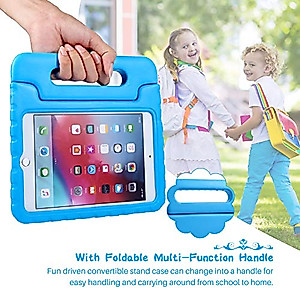 EVA Tablet Case for iPad Mini 4 / Mini 5 with Handle | Blosomeet Full Body Protective Kid-Proof Cover for iPad Mini 5th/4th Generation with 2-Angle Stand | Rugged & Lightweight Case for Boys | Blue