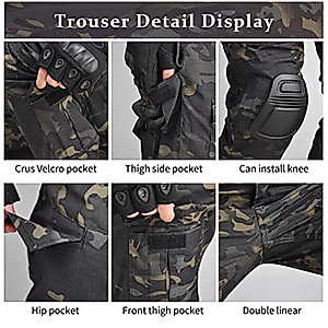 HAN·WILD Men's Military Uniform Tactical Suit Combat Shirts and Pants Airsoft Paintball Clothing with Knee Pads