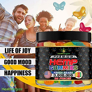 Healthergize Hemp Gummies-Great for Sleep, Joints, Relax, Calm, Muscles, Discomfort, Skin-Hemp Gummy Bears Peace and Relaxation-Variety Fruity Flavors-Natural Hemp Edibles Bears-Made in USA-90 Bears