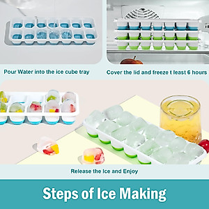 Ice Cube Tray 3 Pack, 42PCS Silicone Ice Trays with Lids for Freezer, Stackable and Easy-Release Ice Trays for Iced Coffee, Drinks, and Cocktails…