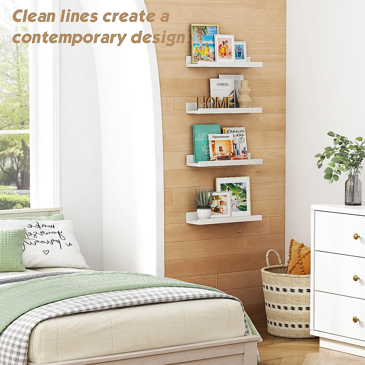 Forbena Small Floating Shelves for Wall Set of 4, White Picture Ledge Shelf with Lip for Bedroom Living Room Photo Frames, Cute Wall Shelf for Bathroom Organizers and Storage, Nursery Kids Book