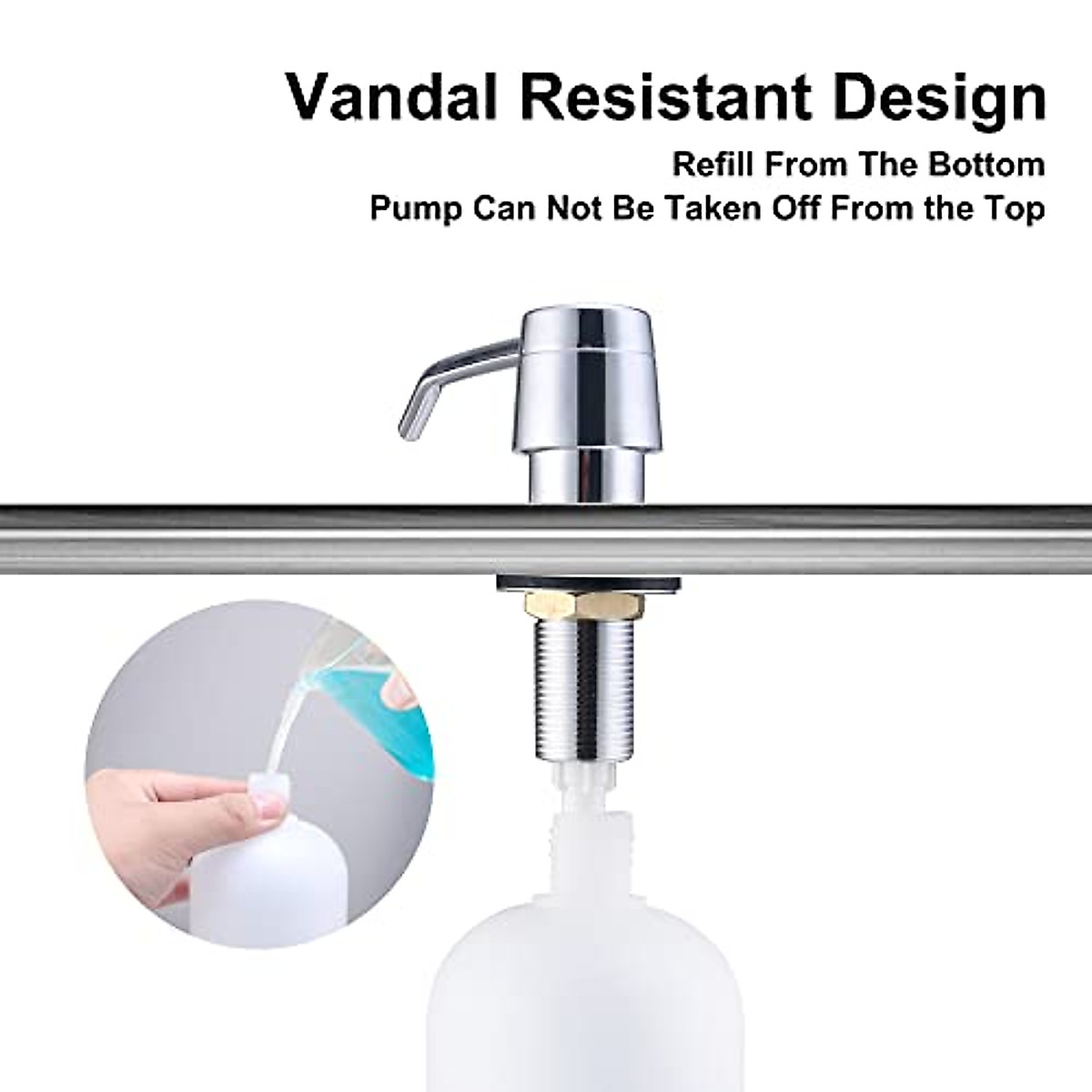 VANNSOO Bathroom Kitchen Sink Soap Dispenser Chrome, 34 oz ( 1000ml ) Brass Large Under Sink Faucet Soap Dispenser Bottle Replacement Detergent Dish Soap Dispenser