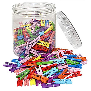 Mini Natural Wooden Clothespins, 320pcs, 1 Inch Photo Paper Peg Pin Craft Clips for Scrapbooking, Arts & Crafts, Hanging Photos 10 Colors (Multicolor)