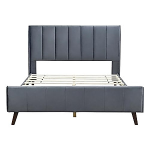 Livavege Queen Bed Frame with Wingback Headboard and Footboard, Velvet Upholstered Platform w/Wooden Slats Support, Queen Size Bedframe No Box Spring Needed, Easy Assembly/Mattress Foundation