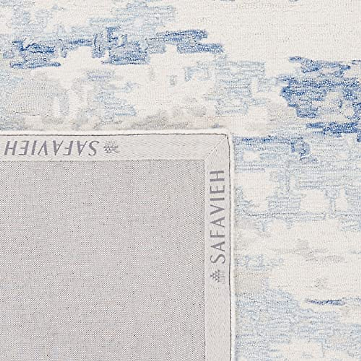 SAFAVIEH Abstract Collection Runner Rug - 2'3" x 12', Ivory & Blue, Handmade Abstract Wool, Ideal for High Traffic Areas in Living Room, Bedroom (ABT465A)