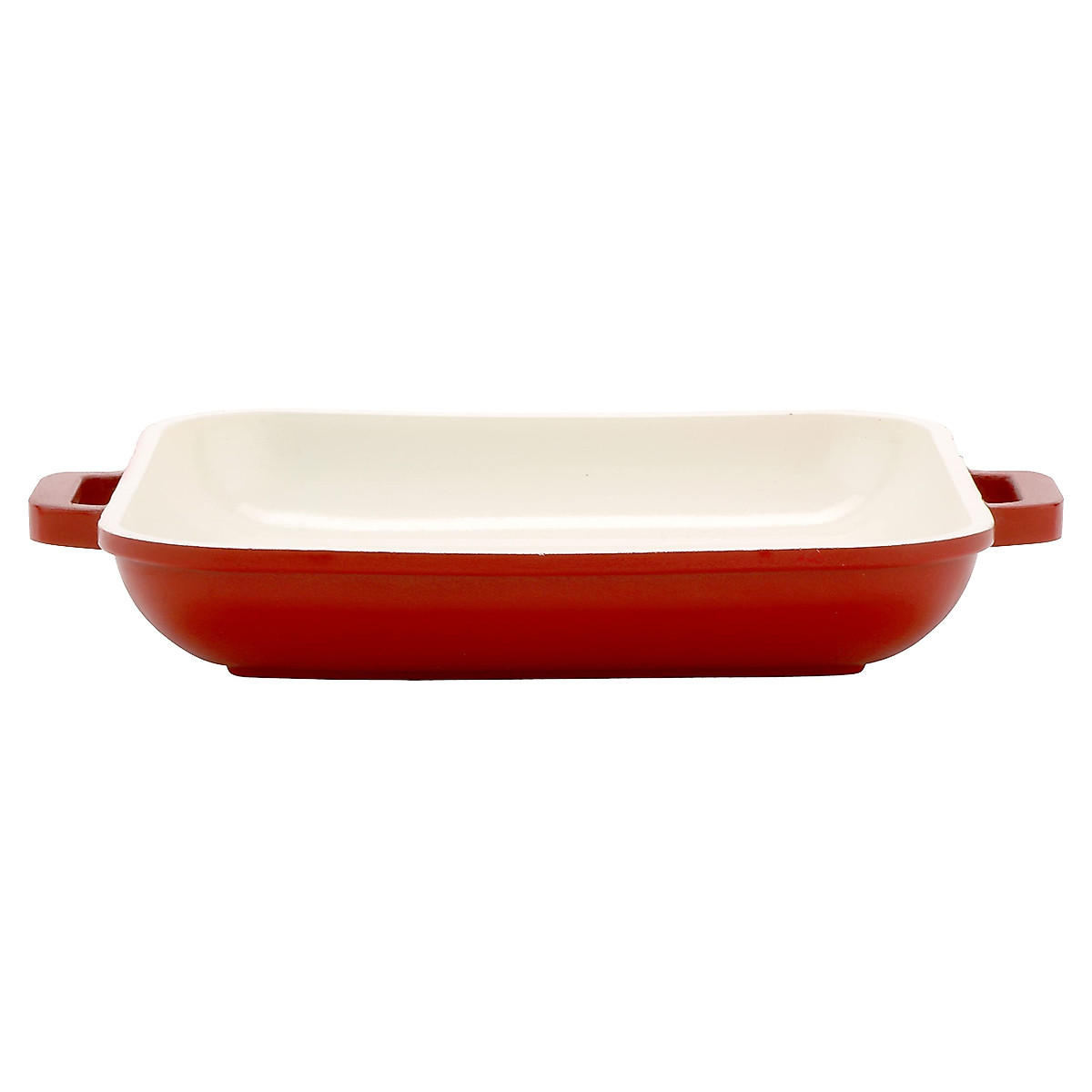 Heiss® Energy-Efficient Cast Aluminum Mini Square Grill Pan for Serving, 10 Ounce, 6" x 6", Red/White