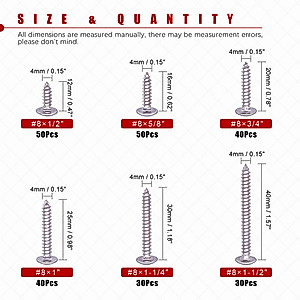 Hilitchi 240 Pcs #8 304 Stainless Steel Phillips Truss Head Self Tapping Sheet Metal Screws Assortment Kit Set