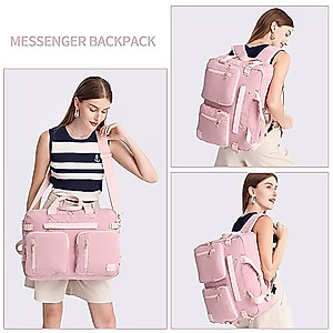 seyfocnia Messenger Bag for Women,Laptop Backpack Fits 17.3 Inch Laptop Bag Handbag Business Briefcases for Women Convertible Briefcase Backpack Shoulder Bag for Work-Pink