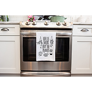 Handmade Funny Kitchen Towel - 100% Cotton Life is Short Buy the Plants Dish Towel for Plant Lovers - 28x28 Inch Perfect for Housewarming Christmas Mother's Day Birthday Gift (Life Is Short ...)
