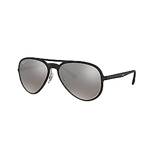 Ray-Ban Rb4320ch Chromance Aviator Sunglasses, Matte Black/Polarized Grey Mirrored Silver, 58 mm