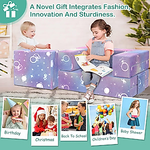 BIERUM Toddler Couch with Blanket, 3-in-1 Luminous Kids Couches and Sofas Fold Out, Convertible Sofa to Playful Slide for Girls and Boys, Extra Softer Kids Sofa Chair for Bedroom Playroom