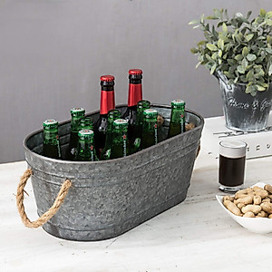 MyGift Rustic Galvanized Metal Beverage Bucket, Party Beverage Tub, Ice Buckets with Rope Handles