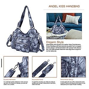 Angel Kiss Hobo Handbags for Women Soft PU Leather Shoulder Handbags Ladies Purses J.BLUE