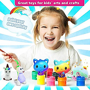 Squishies Toys for Kids, Paint Your Own Squishies - 3D Blank Arts and Crafts Gift for 3 4 5 6+ Years Old Boys Girls, Stress Relief Toys for Kid Adult, Kawaii DIY Animal Squishy Toys(5 Pcs)