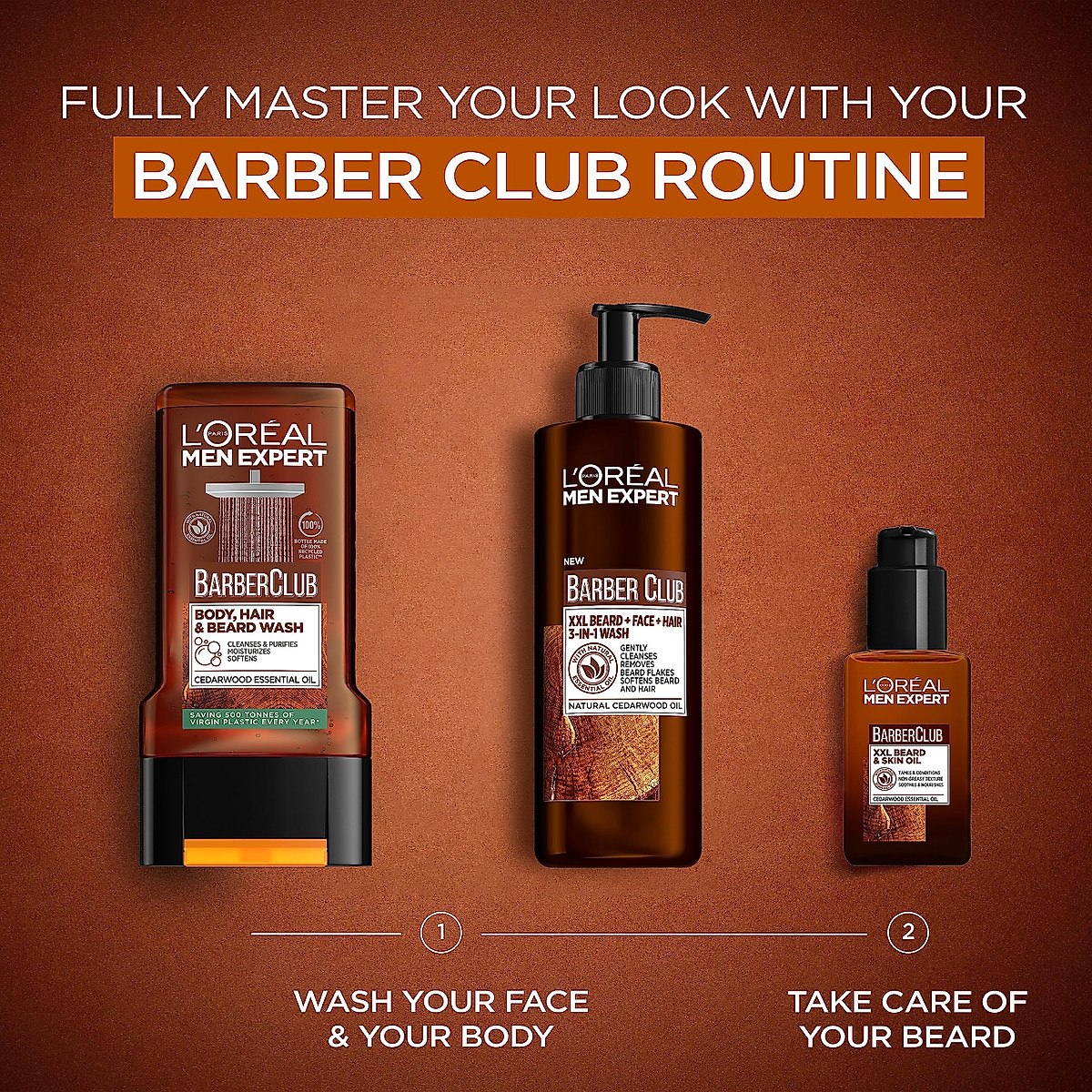 L’Oréal Paris Men Expert Cleansing 3-in-1 Beard, Face & Hair Wash 200ml, Barber Club Wash With Cedarwood Essential Oil, Deeply Cleanses and Removes Beard Flakes