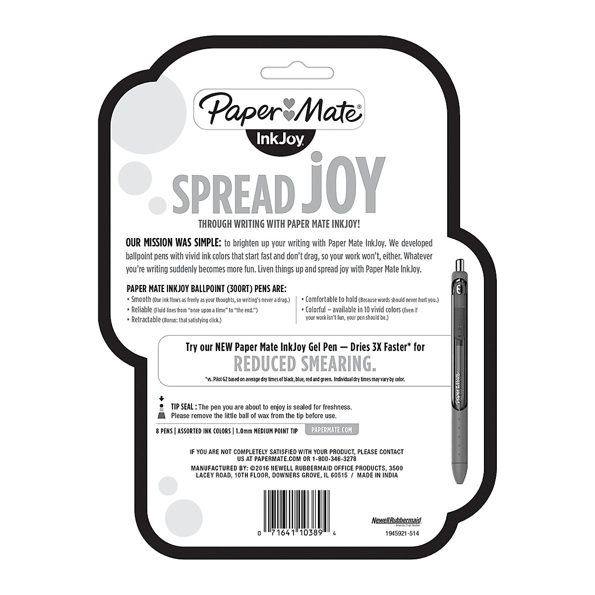 Paper Mate InkJoy 300RT Retractable Ballpoint Pens, Medium Point (1.0mm), Assorted, 48 Count, 6 Packs of 8