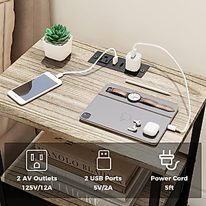 Acovy Small Nightstand with Charging Station 2 USB Ports & 2 Outlets, Solid Wood and Drawers, Night Stand End Table for Bedroom, Bedside Table, Side Table, Set of 2
