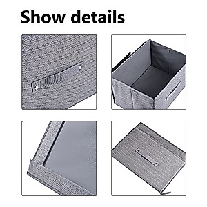 BEBORIN Foldable Storage Bins|2 Pack Storage Boxes with Lids and Handles Storage Baskets in Cotton and Linen Storage Organizers for Toys, Shelves, Clothes, Papers and Books etc. (Grey-twill)