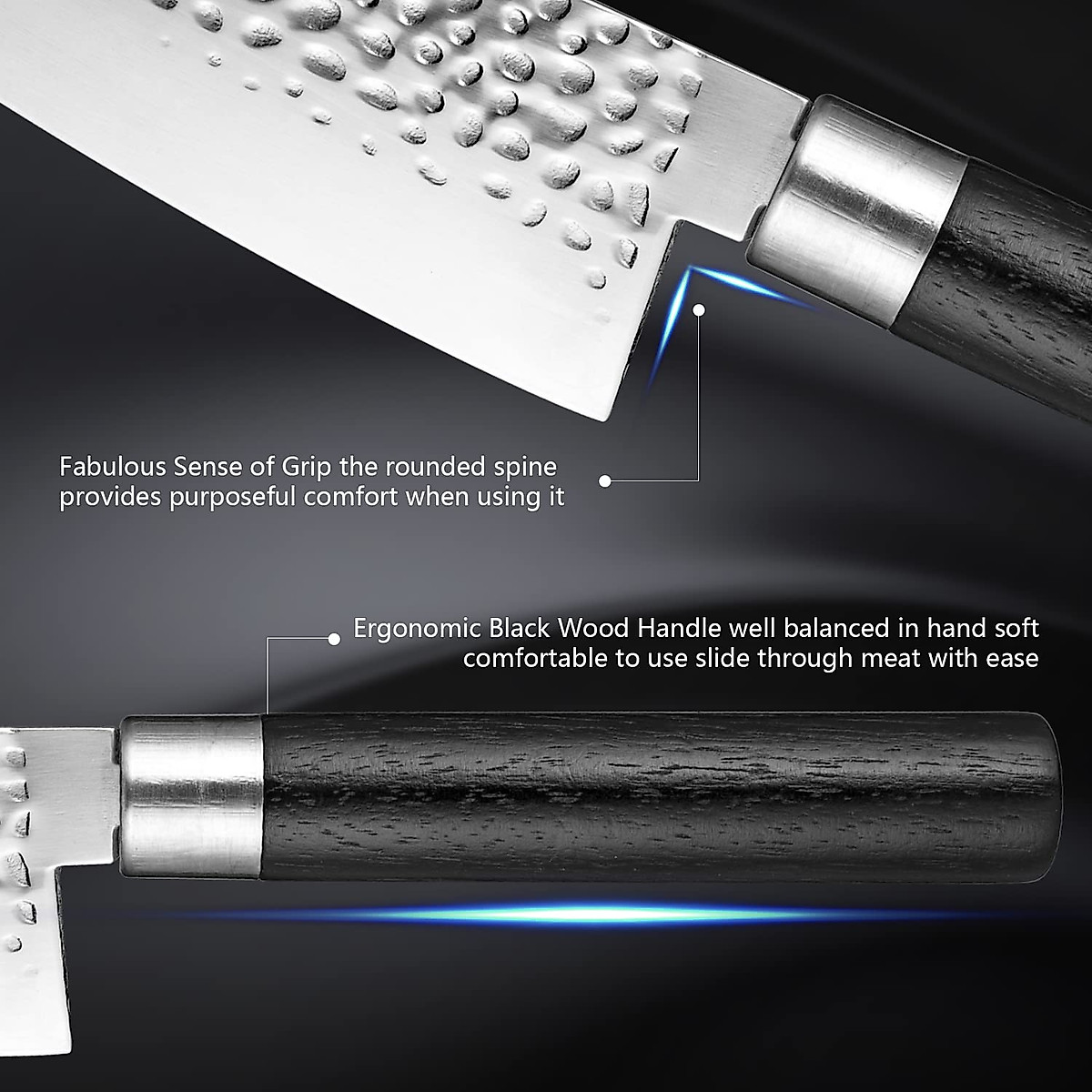 Crevuxe Nakiri Knife 5 Inch, Vegetable Cleaver Knife Asian Usuba Knife - Hammer Forged Chef Knife - SUS440A Stainless Steel Professional Meat Kitchen Knife w/Ergonomic Blackwood Handle