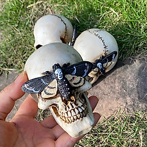 Basuo-9Q Pack of 3 Hear Speak See No Evil Resin Figurines Halloween Decoration Wise Skeletons Statues Black Reapers (Moth-Skulls)