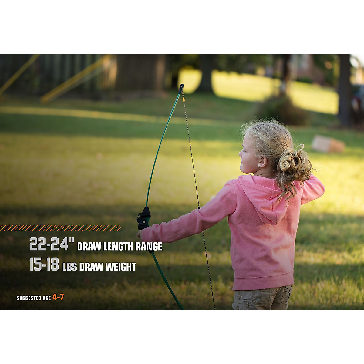 Bear Archery Goblin Bow Set for Youth, Recommended Ages 4-7, Ambidextrous, Continuous Draw Weight Up to 15-18 lb., Continuous Draw Length Up to 22-24-inches