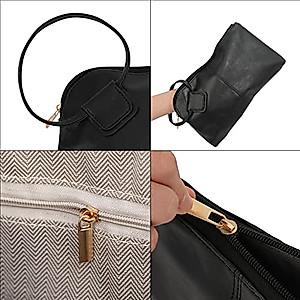 THOVSMOON Wristlet Clutch Purses for Women,Soft Vegan Leather Evening bag with Round handle,Large Zippered Bracelet Clutch (Black)