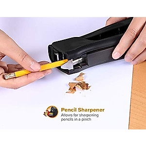 Bostitch Office Bostitch Dynamo Stand-Up Stapler with Built-in Pencil Sharpener, Includes 210 Staples, Staple Remover and Staple Storage, Black