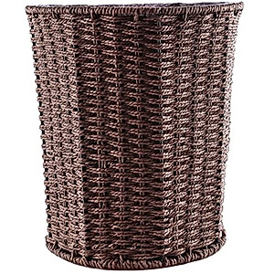 Hperu Round Trash Can Paper Wastebasket Rattan Woven Storage Baskets Decorative Round Trash can for Bedroom Desktop Coffee
