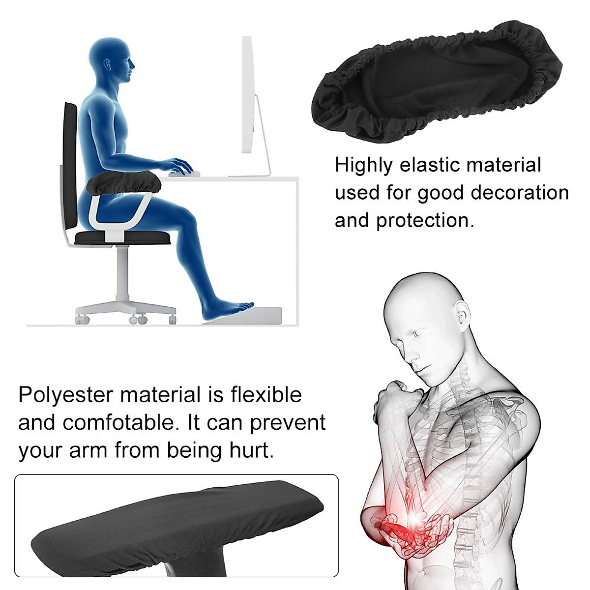 Fdit 1 Pair Removable Chair Armrest Covers Elastic Protector Office Armchair Cover (Black)