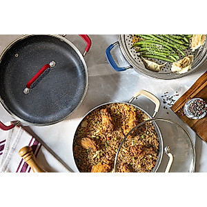 Granitestone Nonstick Everyday Pan Stir Fry Pan Multi-Purpose Pan 3 Piece Set with Tempered Glass Lid & Stainless-Steel Steamer, 5.5 Qt, Dishwasher Safe - 100% PFOA FREE, Turquoise