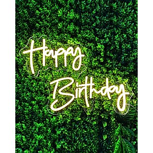 30x8 Inch Happy Birthday LED Neon Sign for Backdrop Decor, Happy Birthday Light Up Sign Adjustable with Stepless Dimmer, 12v Adapter and Hanging Chains for Birthday Party Decoration (Warm White)