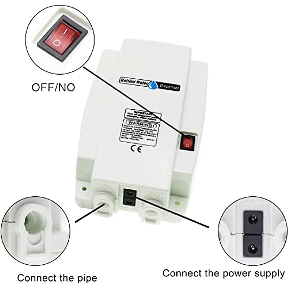 TDRSUPER Bottled Water Dispenser Pump System with Single Inlet, 110V 60PSI Drinking Water Electric Water Pump,Compatible with Coffee/Tea Maker, Water Dispenser,Ice Maker,Refrigerator