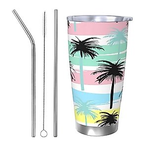 AYCZN Hawaii Palm Tree 20 OZ Tumbler Stainless Steel Travel Coffee Mug, Colorful Jungle Insulated Water Bottle with Lid and Straws Leakproof Thermal Cup