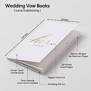 CARAVELOVE Vow Books for Wedding His and Hers Vows Book with 28 Pages-5.9''×3.9'' Vow Booklet (Black+White/Gold Foil)