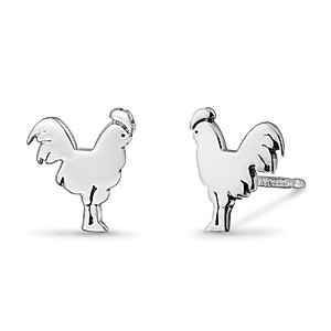 Boma Jewelry Sterling Silver Chicken Rooster Farm Animal Stud Earrings